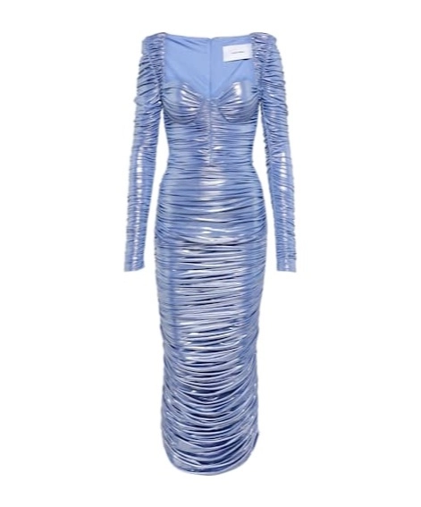 Alex Perry Ruched Lamé Midi Dress