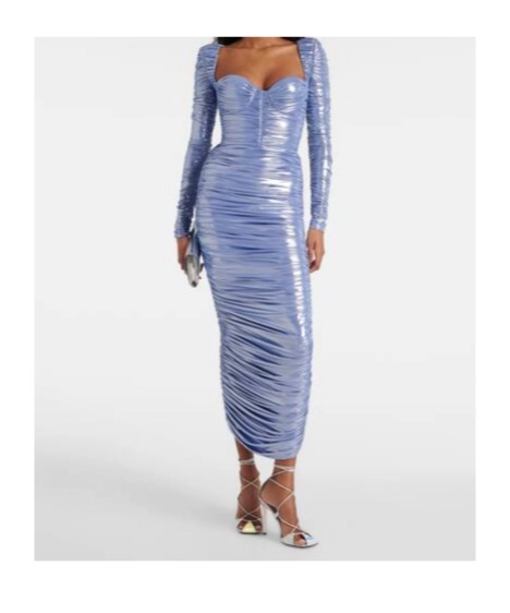 Alex Perry Ruched Lamé Midi Dress