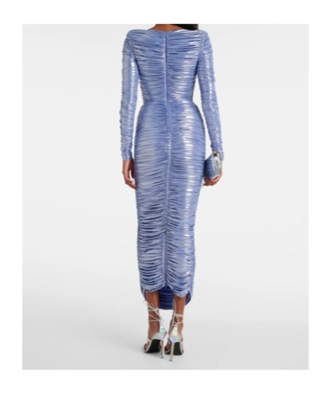 Alex Perry Ruched Lamé Midi Dress