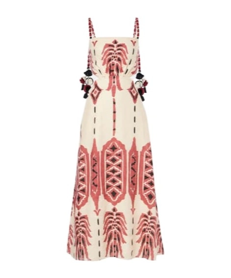 Johanna Ortiz Embroidered Printed Linen Midi Dress - Pink