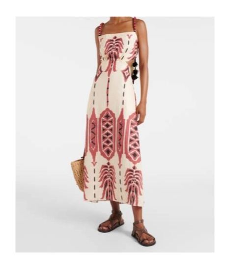 Johanna Ortiz Embroidered Printed Linen Midi Dress