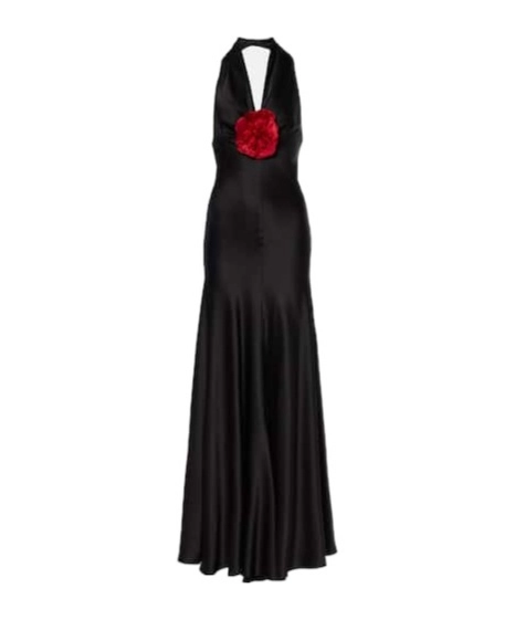 RODARTE Floral Appliqué Satin Maxi Dress