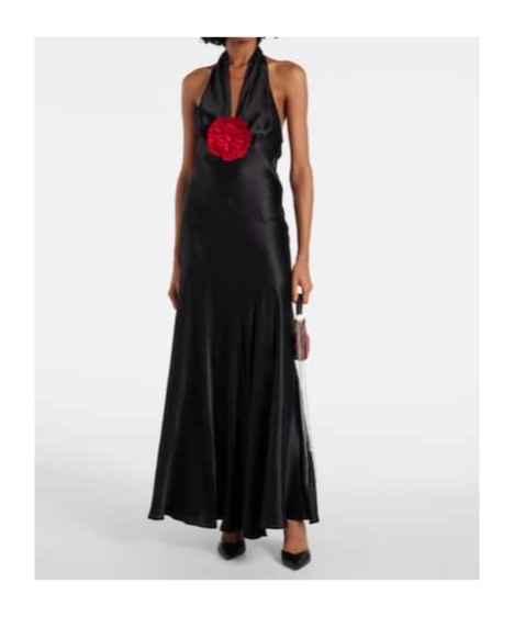 RODARTE Floral Appliqué Satin Maxi Dress