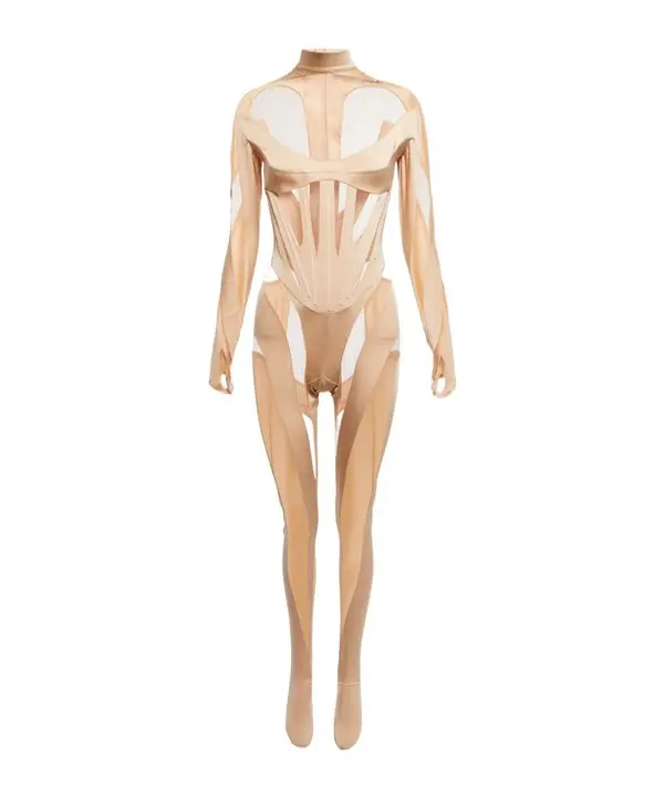 MUGLER Sewn-together Lace Jumpsuit - Nude