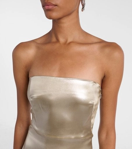Galvan Strapless Metallic Satin Gown - Nude