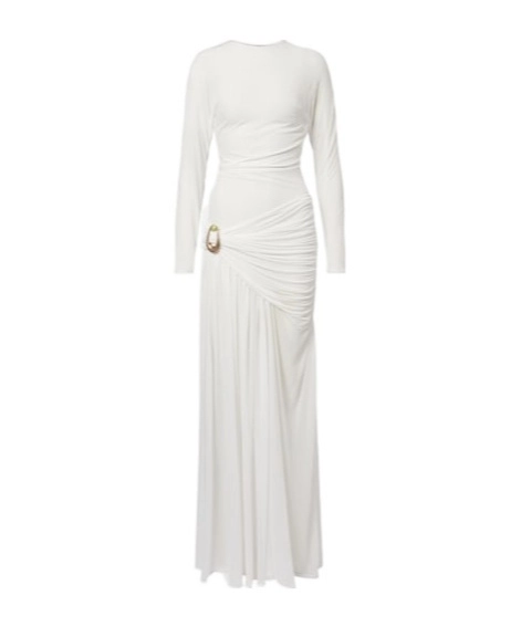 Christopher Esber Stone Pin Draped Jersey Gown - White