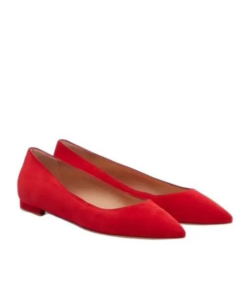 GIANVITO ROSSI Minimalist Pointed Toe Ballet Flats - Red