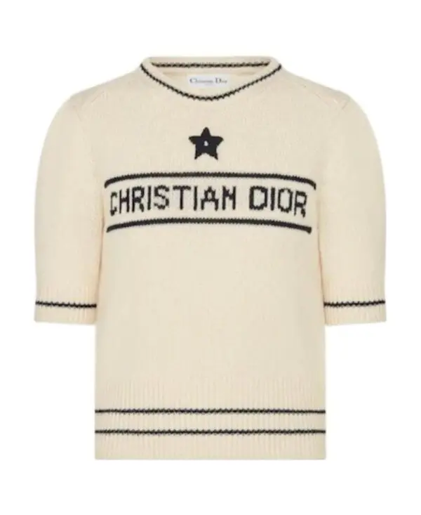 Dior Short-sleeved Knit Sweater With Embroidered Logo - Beige