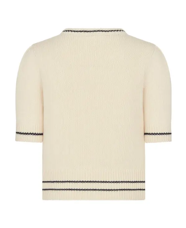 Dior Short-sleeved Knit Sweater With Embroidered Logo - Beige