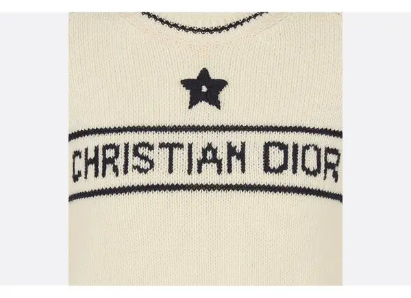 Dior Short-sleeved Knit Sweater With Embroidered Logo - Beige