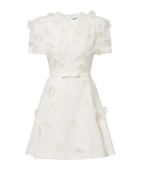 LEO Elyse Floral-appliqué Linen And Silk Minidress - White
