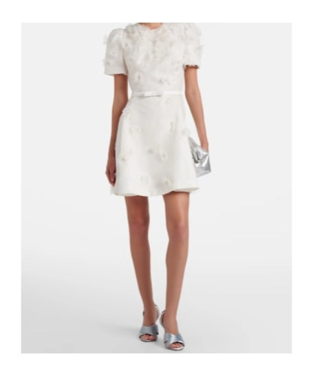 LEO Elyse Floral Appliqué Linen And Silk Minidress