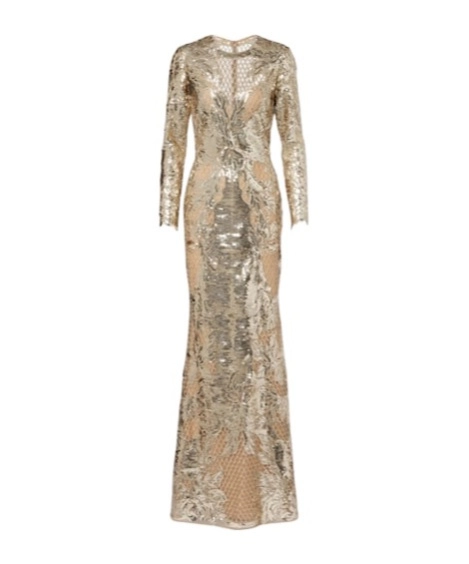 Elie Saab Embroidered Sequined Tulle Gown - Nude