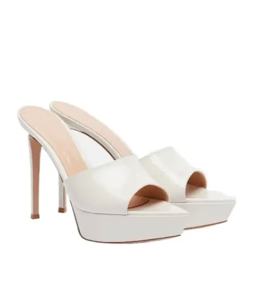 GIANVITO ROSSI Patent Leather Platform Mules - White