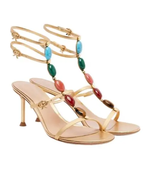 GIANVITO ROSSI Embellished Metallic Leather Sandals
