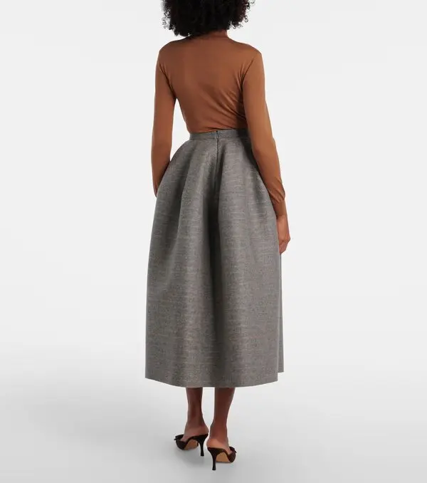 Erdem Striped Wool And Mohair Flannel Midi Skirt