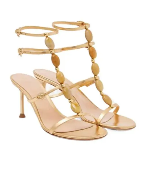 GIANVITO ROSSI Embellished Leather Stiletto Sandals - Nude