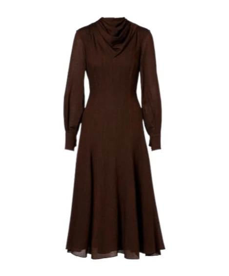 EMILIA WICKSTEAD Avara Draped Wool Twill Midi Dress - Brown