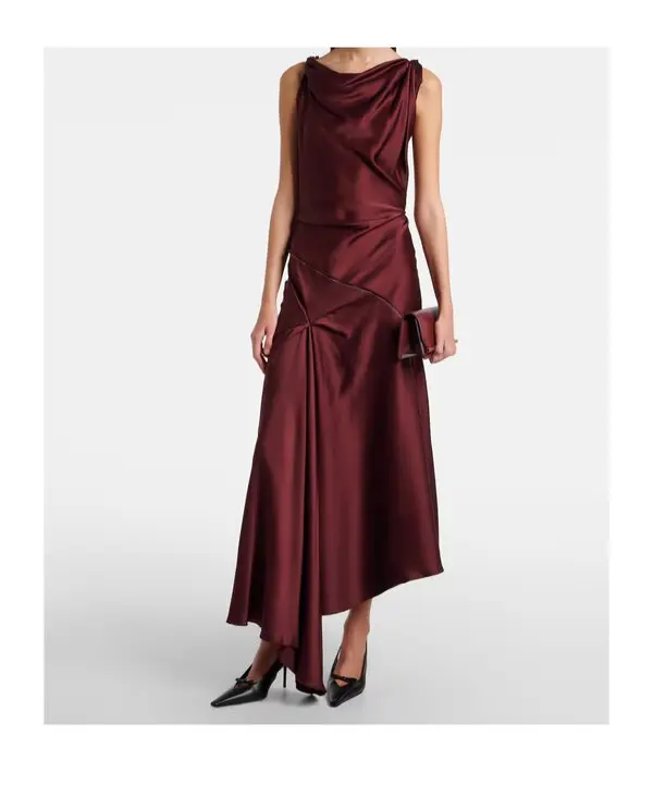 Victoria Beckham Sleeveless Asymmetrical Midi Dress - Wine Red