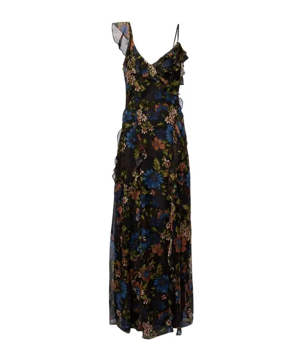 Veronica Beard Madeline Ruffled Floral Silk Maxi Dress - Black