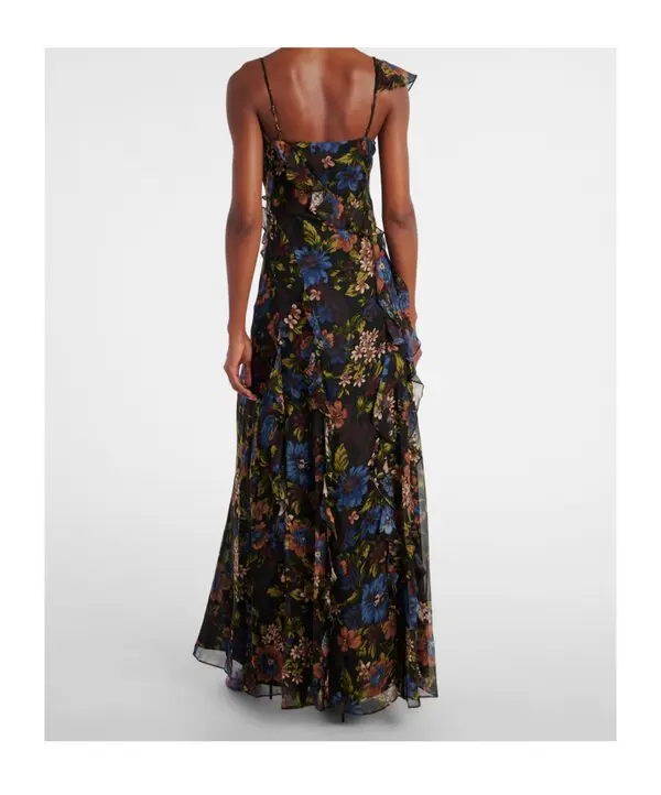Veronica Beard Madeline Floral Ruffled Silk Maxi Dress - Black