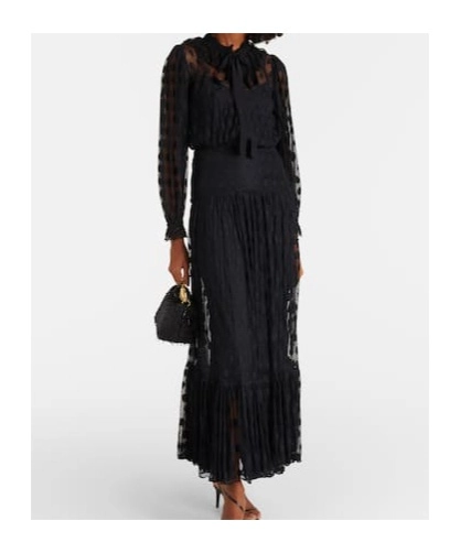 Ulla Johnson Dot Pattern Necktie Net Fabric Elongated Dress