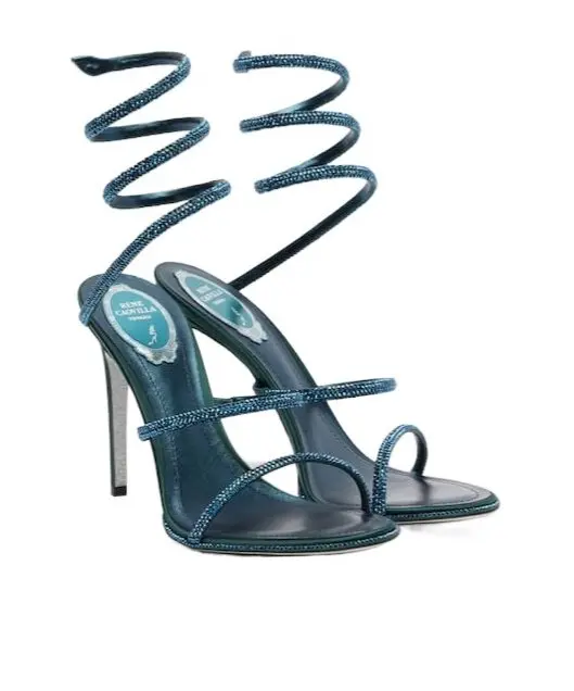 Rene Caovilla Embellished Satin Stiletto Sandals - Blue