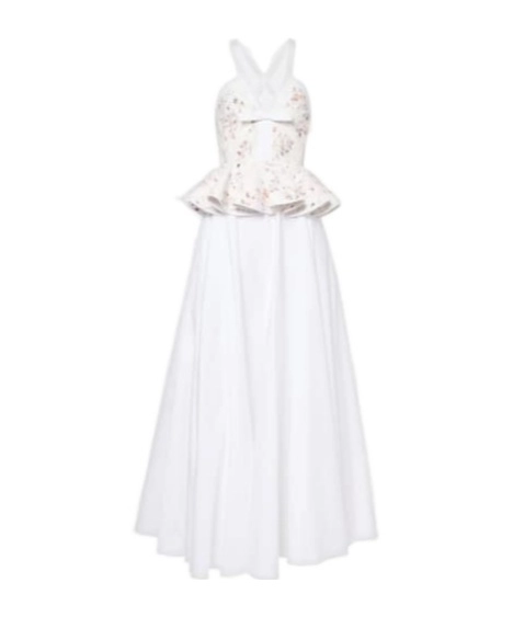Giambattista Valli Ruffled Floral Lace Gown - White