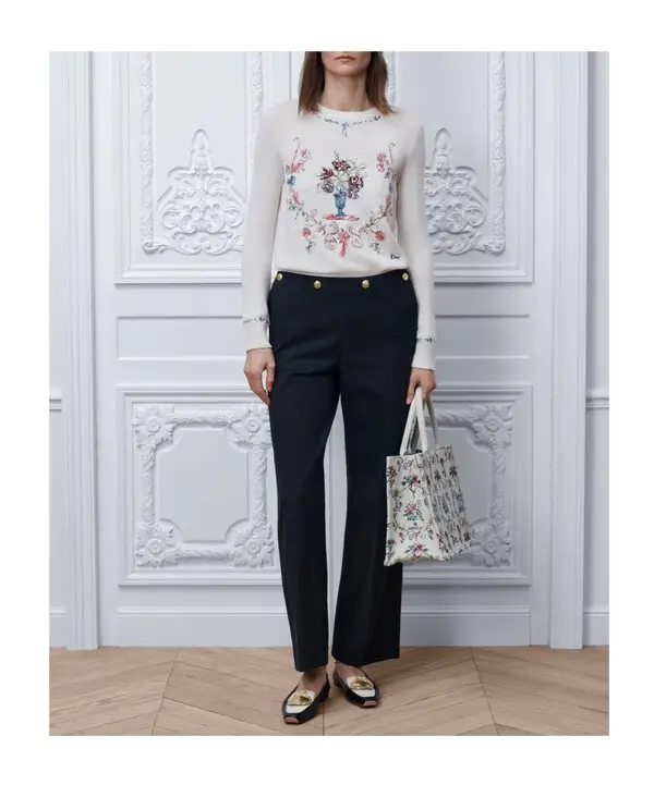 Dior Embroidered Fine Knit Sweater - White