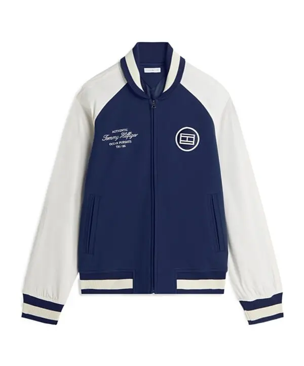 Tommy Hilfiger Interlock Knit Colour-blocked Relaxed Bomber Jacket - Carbon Blue