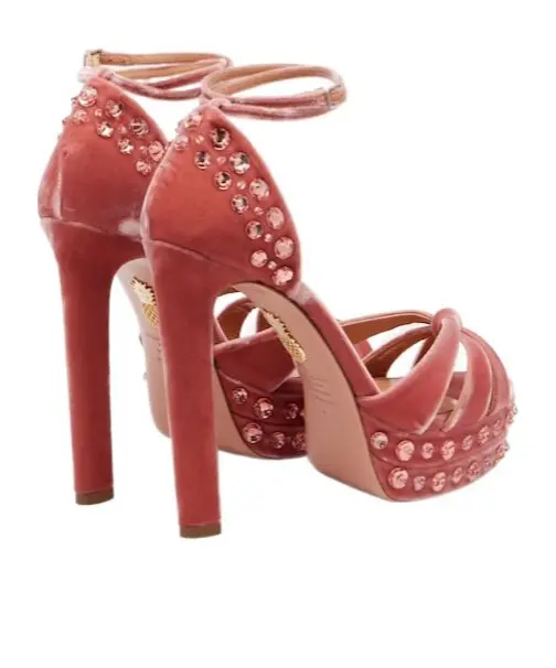AQUAZZURA Velvet High-heel Platform Sandals With Stud Embellishments