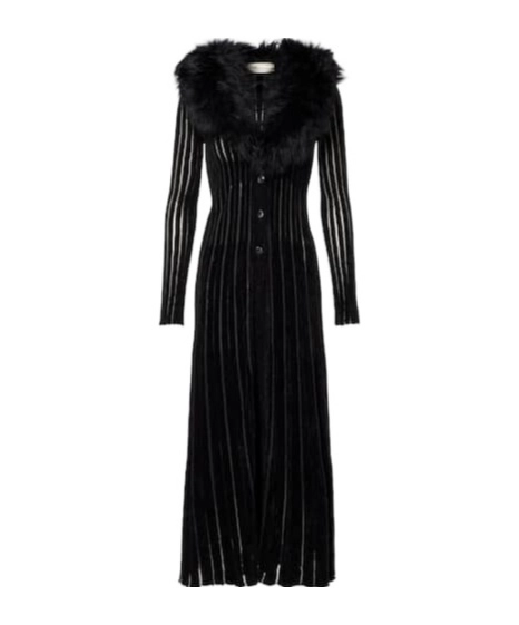 Blumarine Shearling-trimmed Striped Maxi Dress - Black