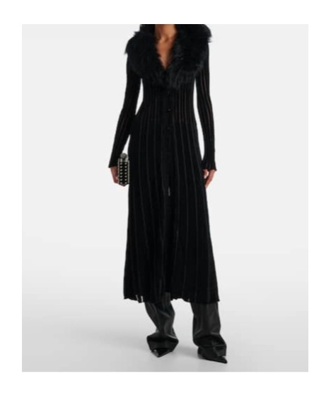 Blumarine Shearling-trimmed Striped Maxi Dress