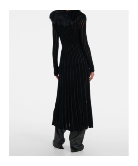 Blumarine Shearling-trimmed Striped Maxi Dress