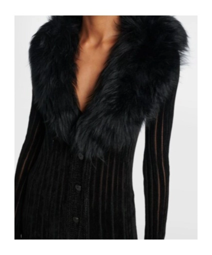 Blumarine Shearling-trimmed Striped Maxi Dress