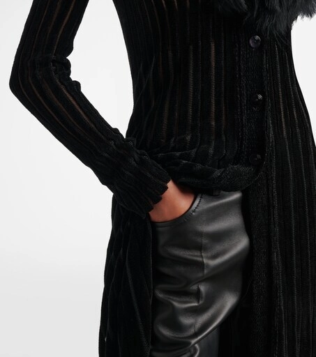 Blumarine Shearling-trimmed Striped Maxi Dress