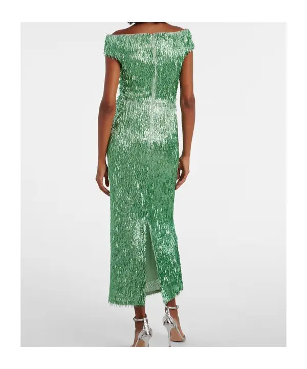 Erdem Beaded Off-shoulder Midi Dress