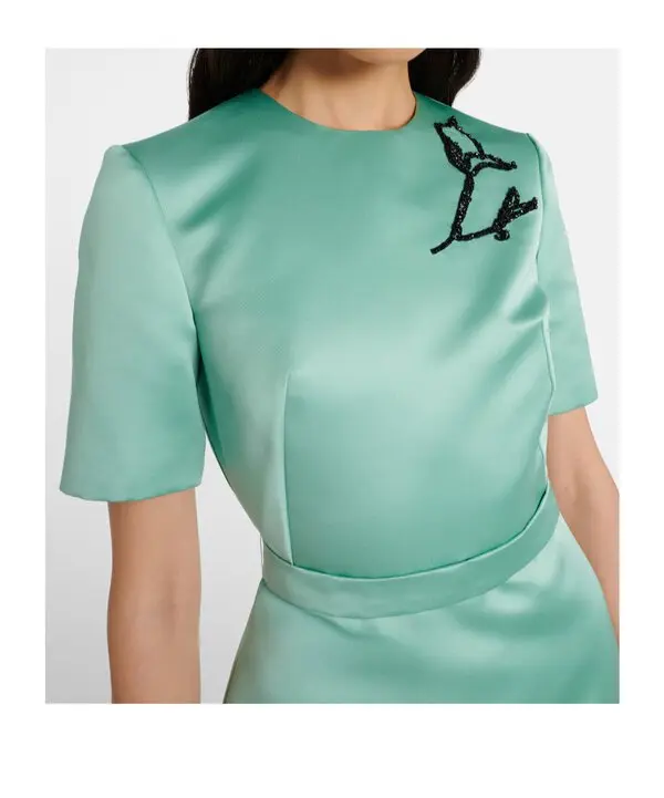 Erdem Floral Embellished Belted Duchesse Satin Midi Dress
