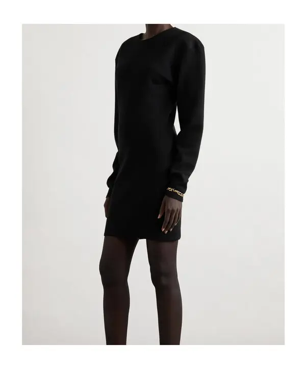 Saint Laurent Long-sleeved Crew Neck Dress