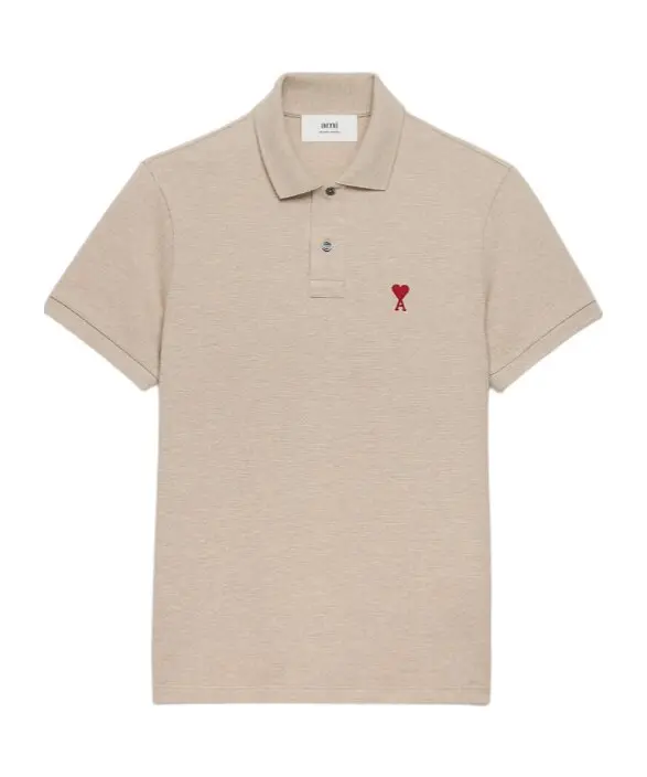 AMI Paris De Coeur Logo Embroidered Short-sleeved Polo Shirt - Nude