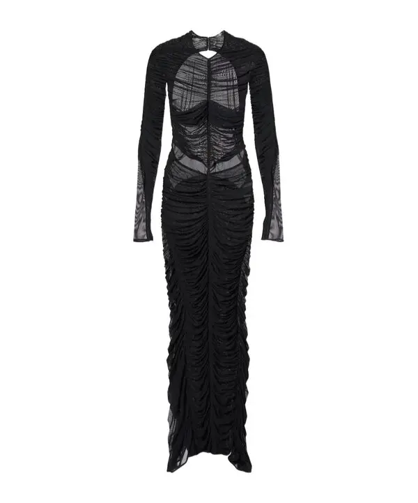 MUGLER Pleated Back Mesh Dress