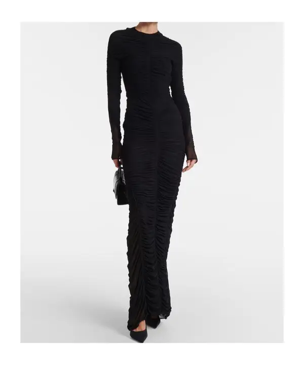 MUGLER Pleated Back Mesh Dress