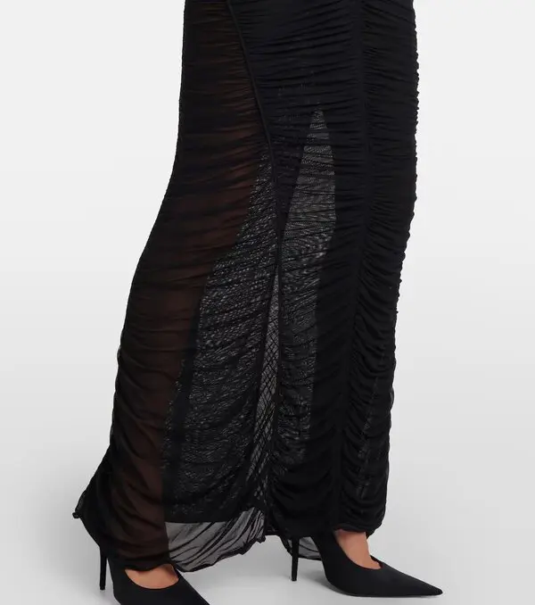 MUGLER Pleated Back Mesh Dress
