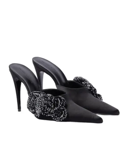 Magda Butrym Floral-appliqué Embellished Satin Mules