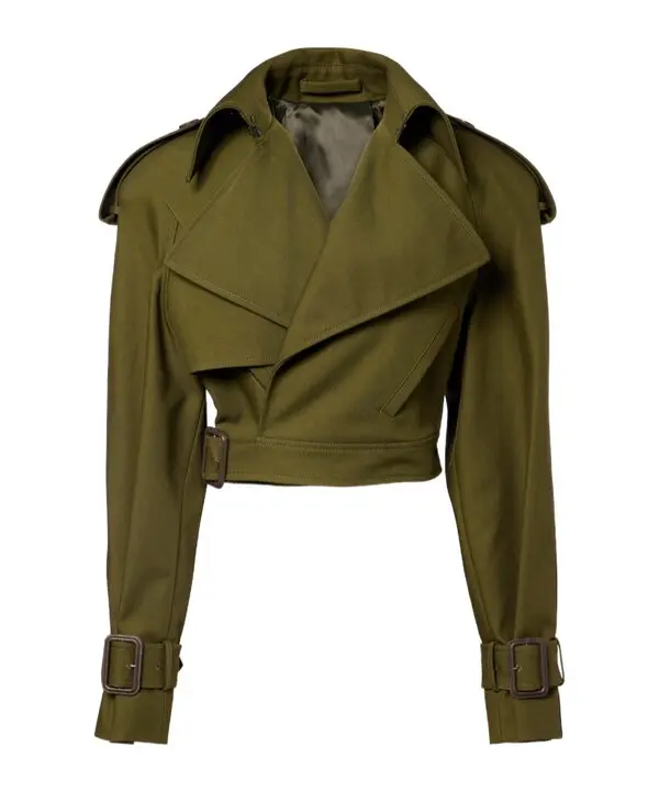 Wardrobe.NYC Lapel Cropped Twill Trench Coat - Green