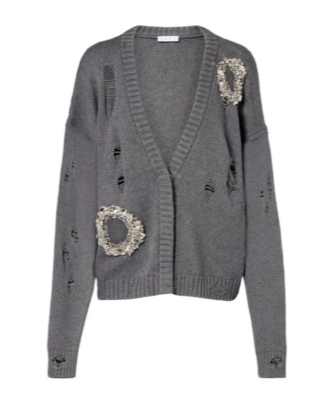 AREA Distressed Cotton And Cashmere Cardigan - Gray