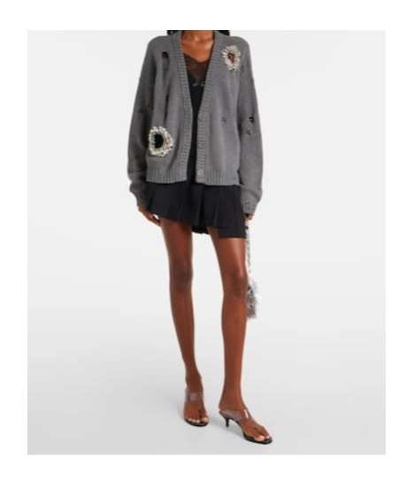 AREA Distressed Cotton And Cashmere Cardigan