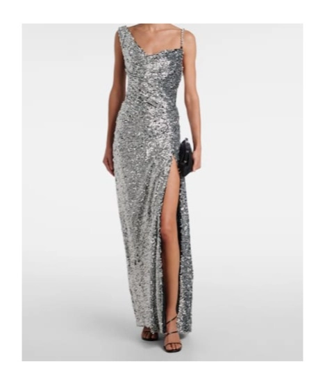 AREA One-shoulder Sequined Gown