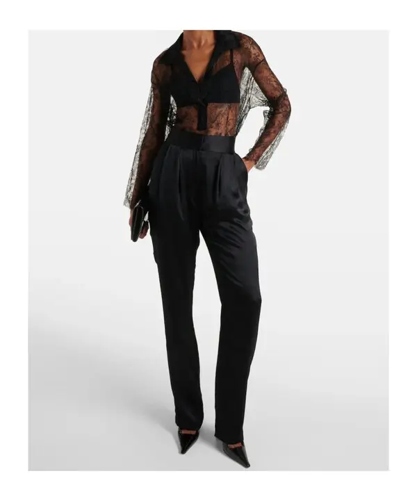 Tove Lucie Floral Lace Silk Top - Gray