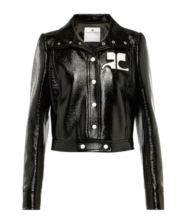 COURREGES Reedition Cropped Vinyl Jacket - Black